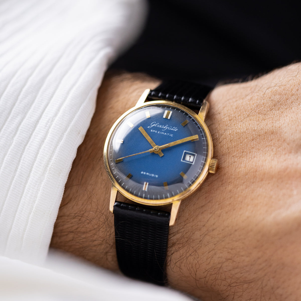 Glashütte Spezimatic, Vintage German Watch, Blue Dial, Gold-plated cas ...