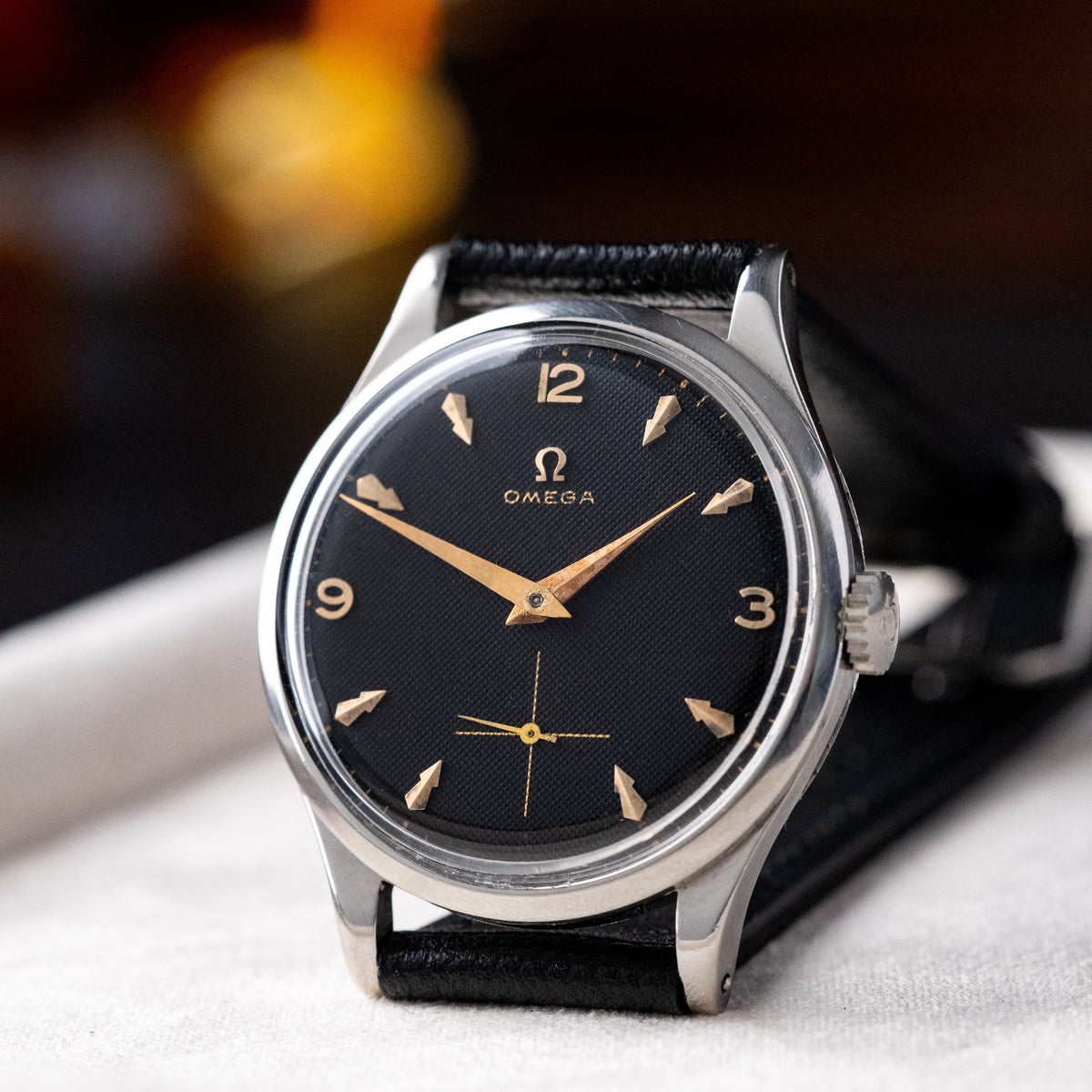 Omega Jumbo, Black Gilded Honeycomb Crosshair Dial, Vintage Swiss Watc ...