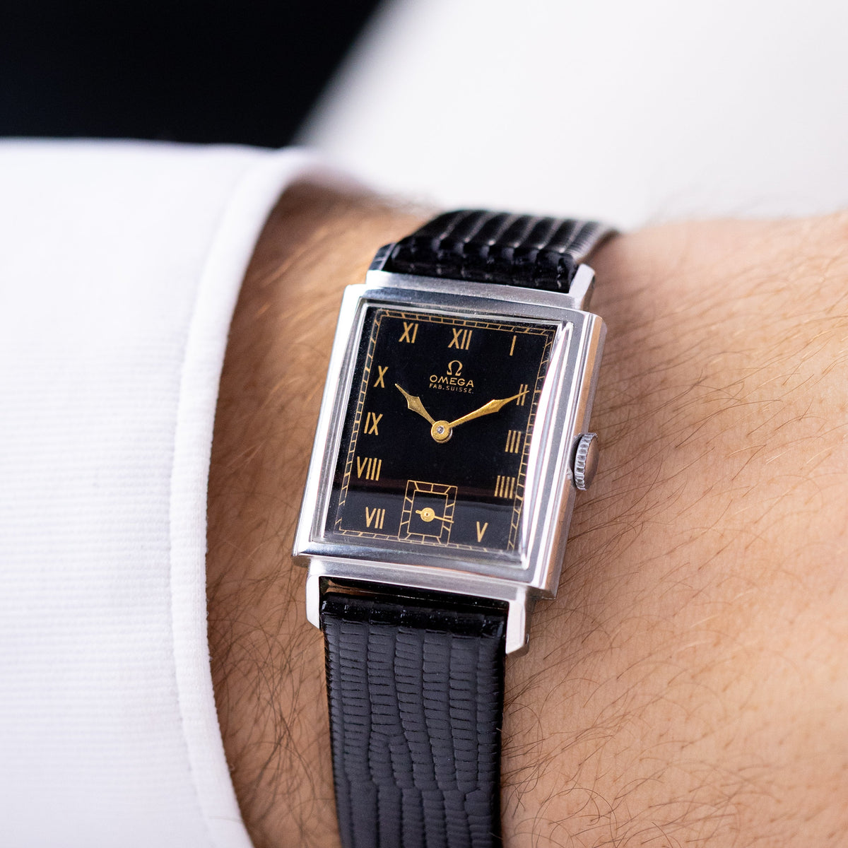 Omega Vintage Art Deco Tank, Black Gilt Dial, Roman Numerals from 1940 ...