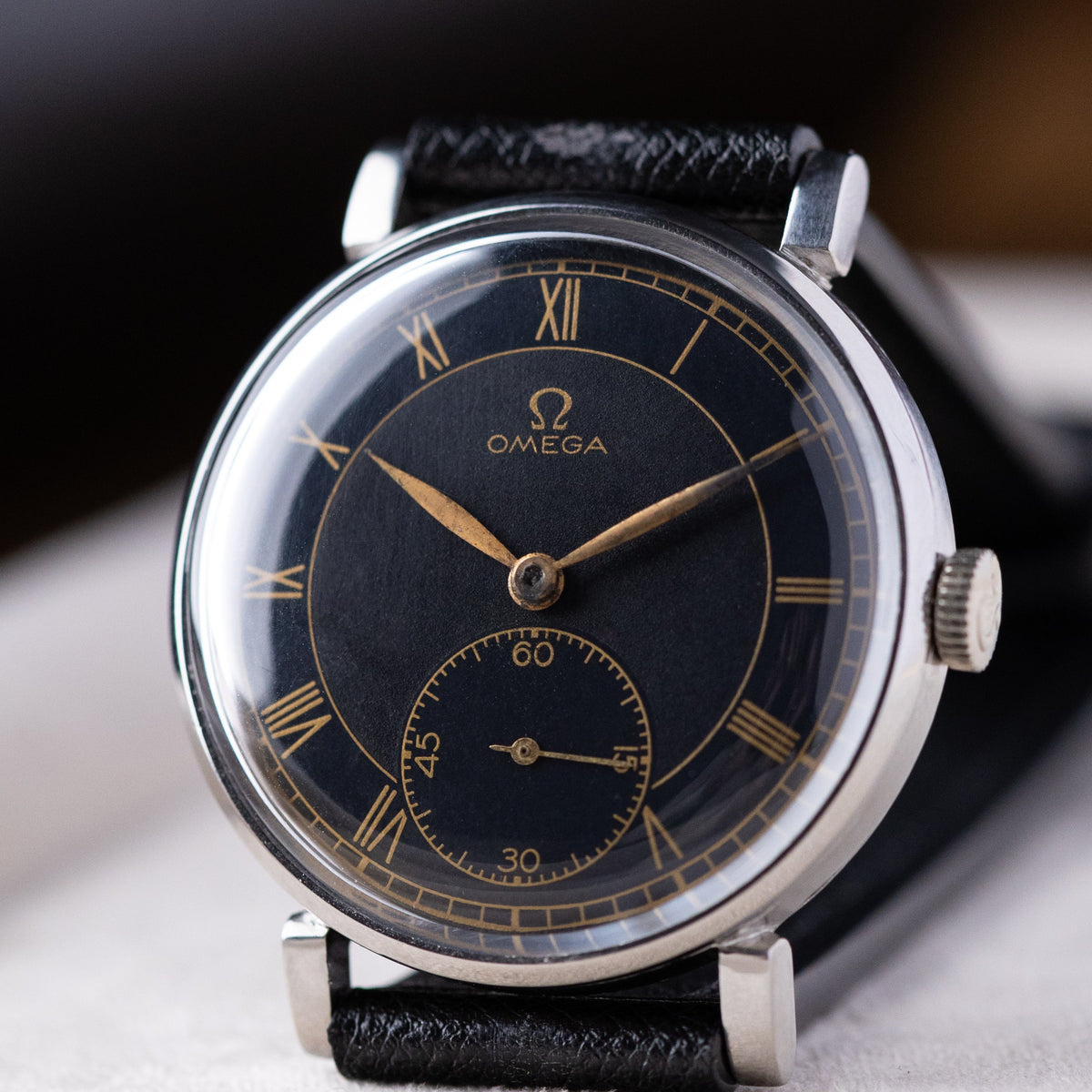 Vintage Omega Swiss watch, Black Gilt Dial, Roman Numerals, Art Deco S ...