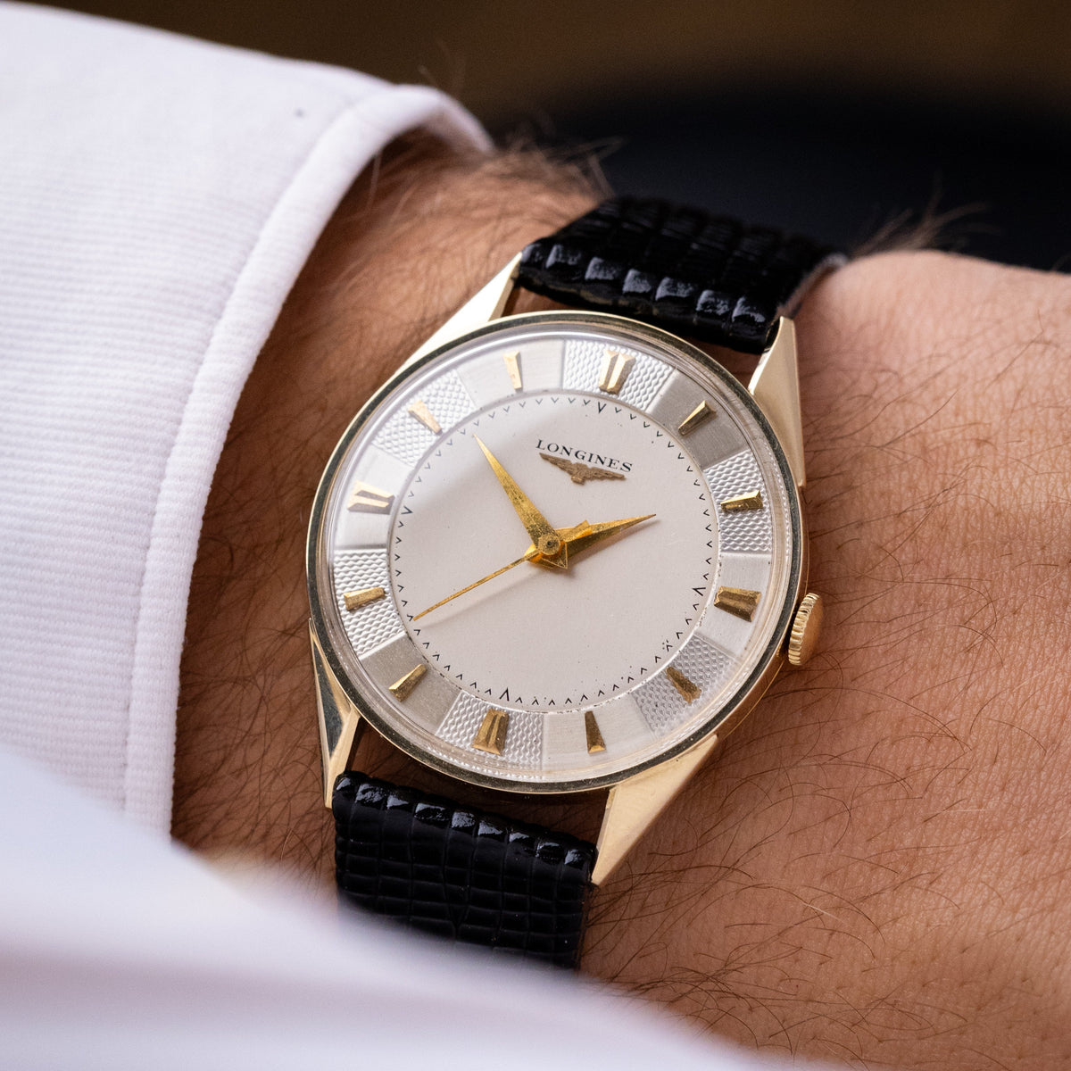 Vintage Longines x Wittnauer, 14K Solid Gold Dress Watch with Guilloch ...