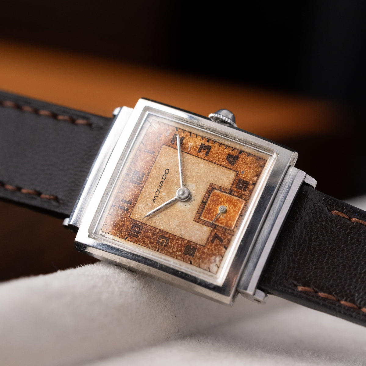 Vintage Movado Swiss Watch, Art Deco Square Tank, Two-tone Salmon Dial ...