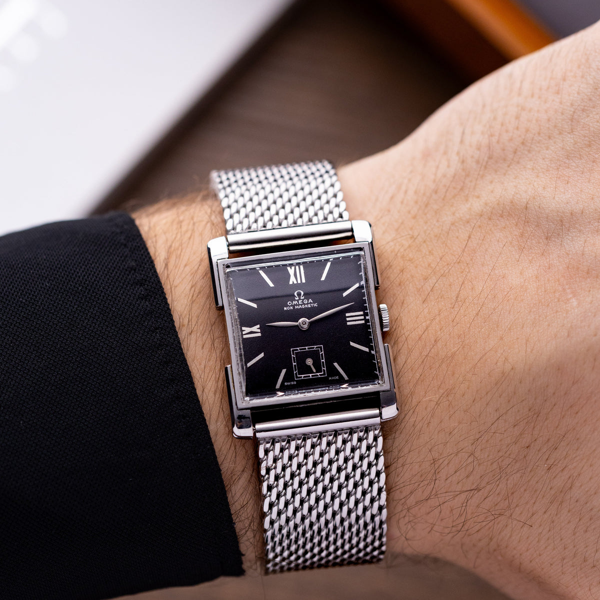 Vintage Omega Square Tank, Art Deco Style, Black Dial, Roman numerals ...