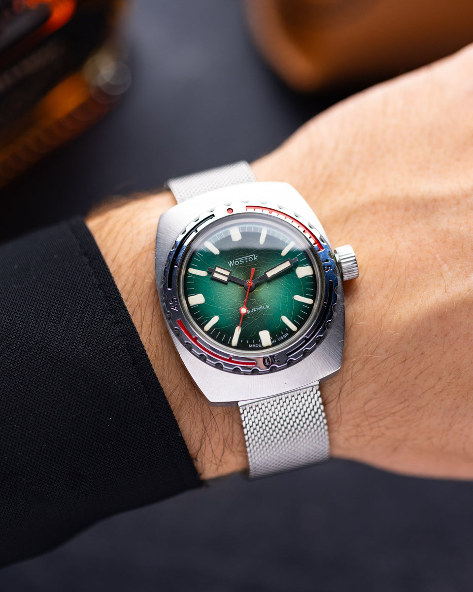 Vostok Amphibia, Barrel case, Emerald Craquelure dial, Vintage Soviet ...